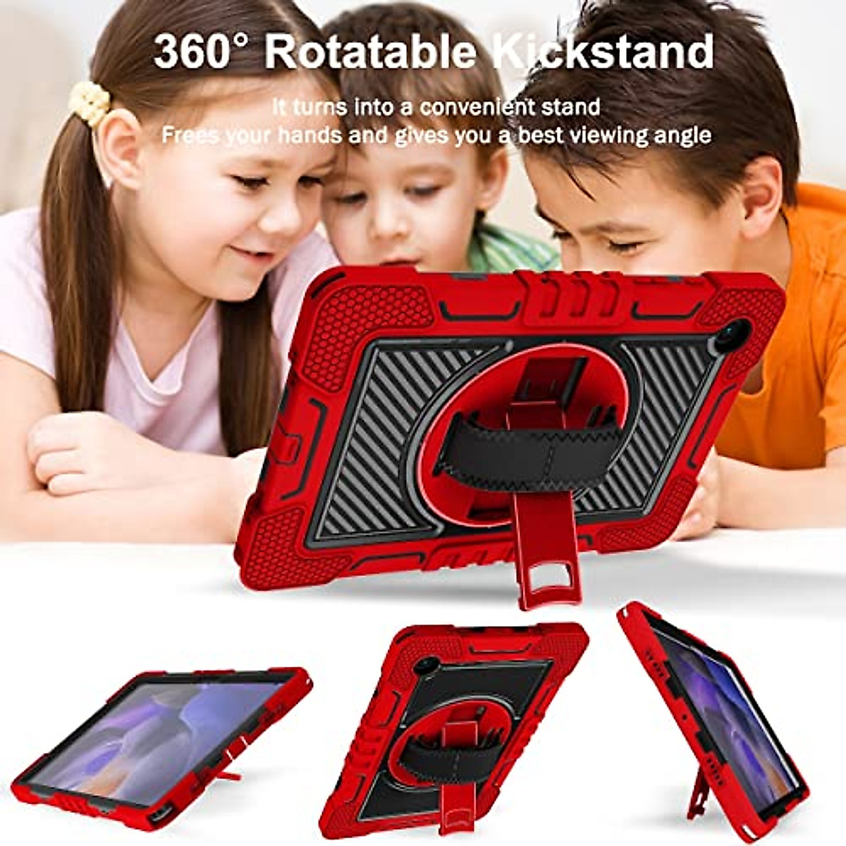 Tablet PC Case Shockproof Durable Protective Cover Durable 360 Degree Rotating Bracket Case Compatible with Samsung Galaxy Tab A8 10.5-Inch 2021 (SM-X200/X205/X207) Protective Cover (Color : Red+Blac