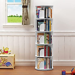 5 Tier 360° Rotating Stackable Shelves Bookshelf Organizer (White)