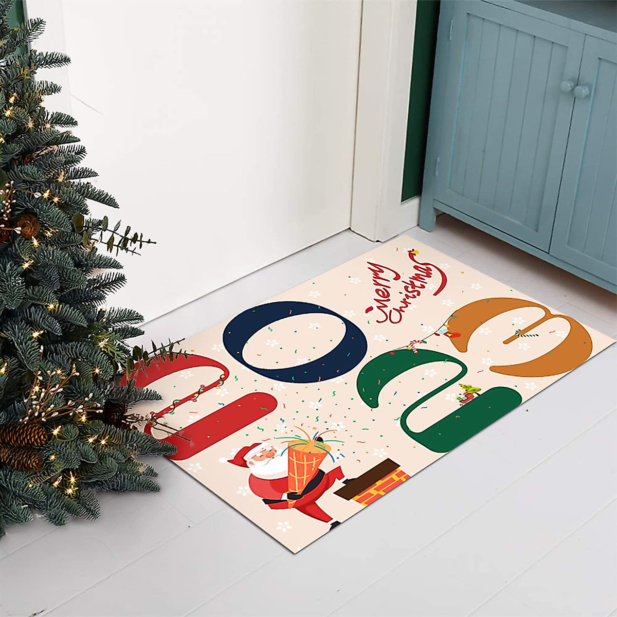 MOLOY ZOVM Merry Christmas Kitchen Mats New Year Doormat Sets Runner Rug Anti-Slip Home Decor Bedroom 15.7" x 23.6"
