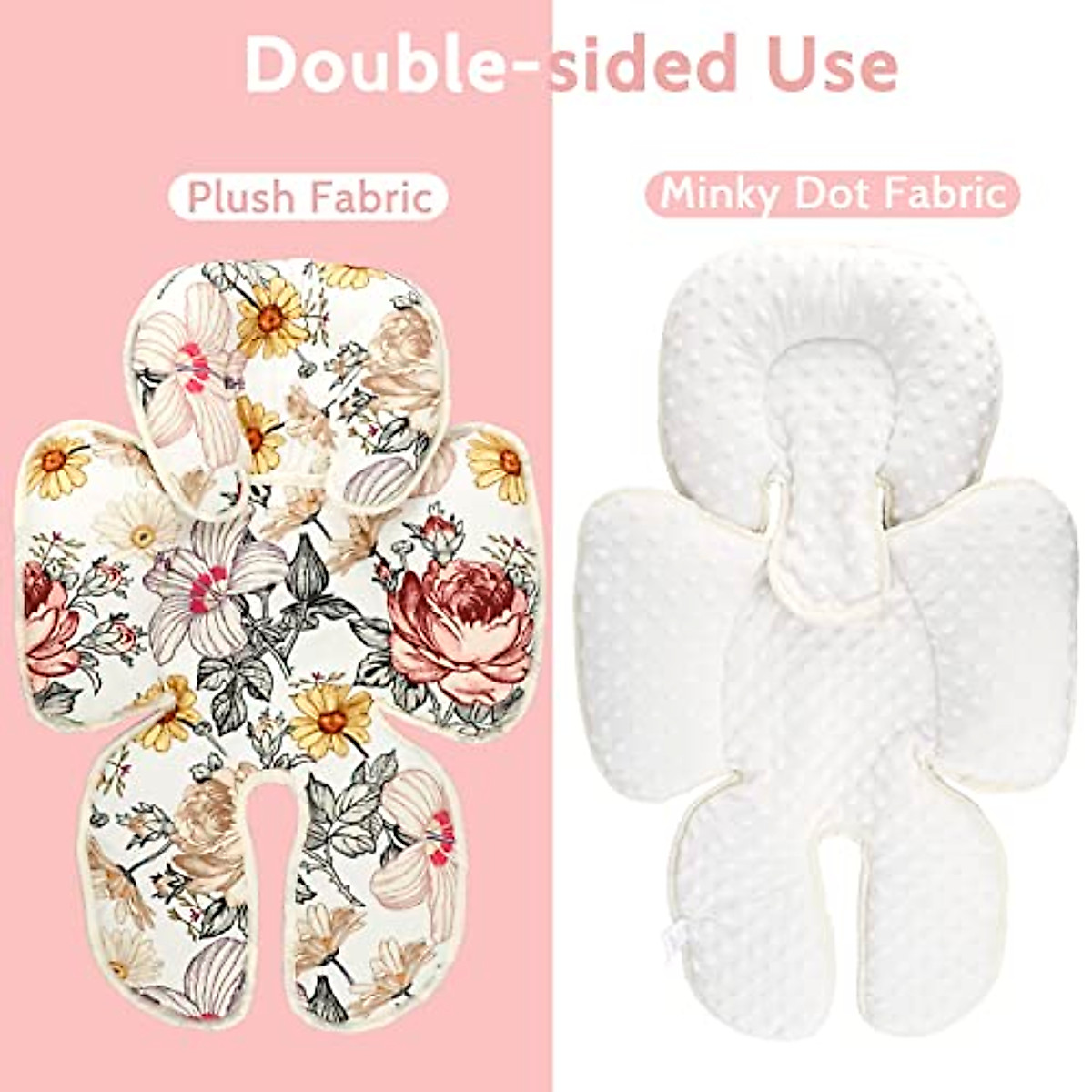 Floral Baby Car Seat Head and Body Support,2-in-1 Reversible CarSeat Insert,Soft Cushion for Stroller, Swing, Bouncer, Vintage Flowers