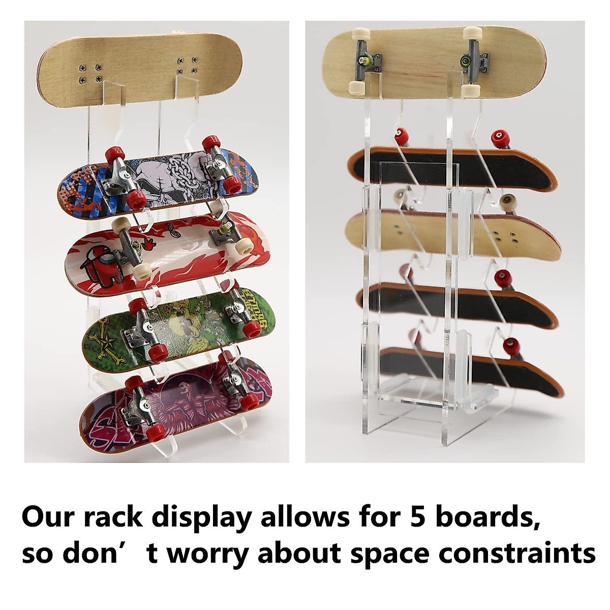 BISOZER Finger Skateboard Display Rack, Pro Finger Board Racks Floor Stand, Five-Layer Angle Skateboard Holder, Mini Skateboard Storage Racks, Skateboard Decorative Stand, Robust and Easy to Install