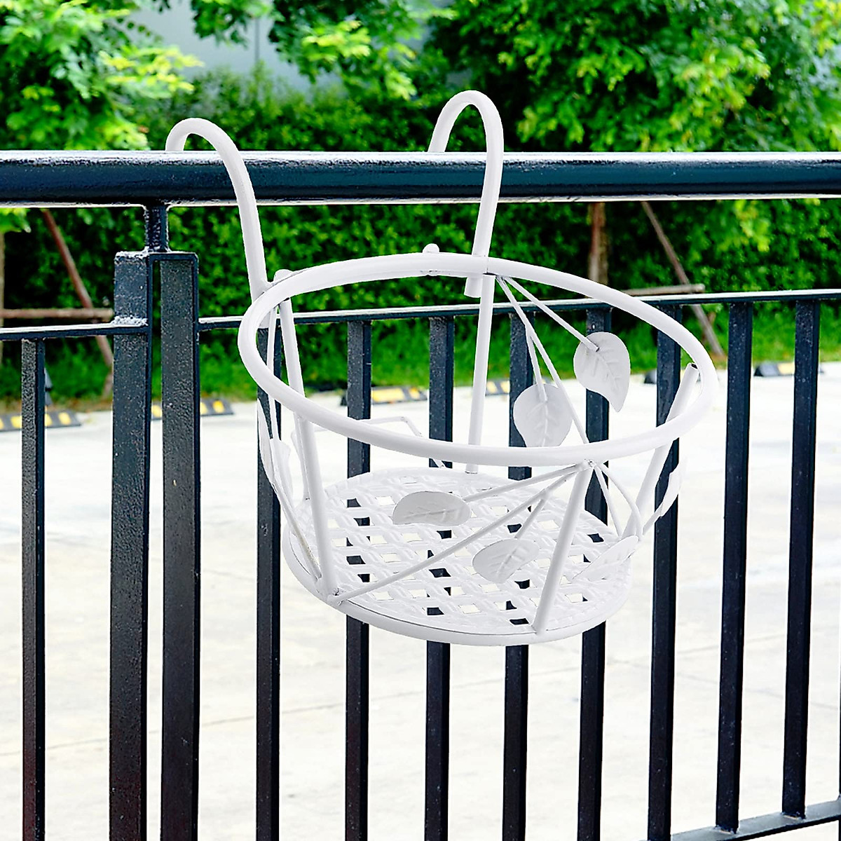 Firlar 2 PCS Hanging Railing Planter, Flower Pot Basket Plant Holder, Iron Art Hanging Baskets Flower Pot Holder, for Patio Balcony Porch Fence Outside and Indoor (8.6 x 4.7 inch)