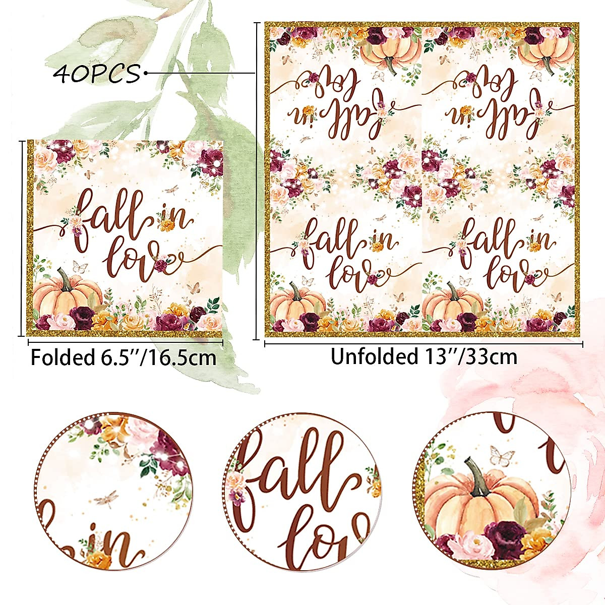Fall in Love Bridal Shower Decorations - 40Pcs Fall in Love Napkins Fall Pumpkin Maple Leaf Party Napkins Fall in Love Wedding Table Decorations for Fall Bridal Shower,Autumn Party