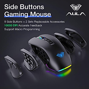 AULA H510 MMO Gaming Mouse, with Backlit RGB LED, 14 Buttons Programmable, 10,000 DPI, Ergonomic Optical Sensor USB Wired Computer Mice for FPS/MOBA Games, Black