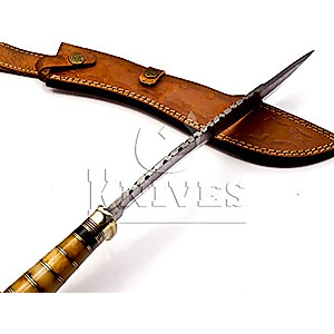 NoonKnives:16" totally custom Hand Made Damascus Steel Collectible kukri Knife Handle colour Camel Bone (orange)