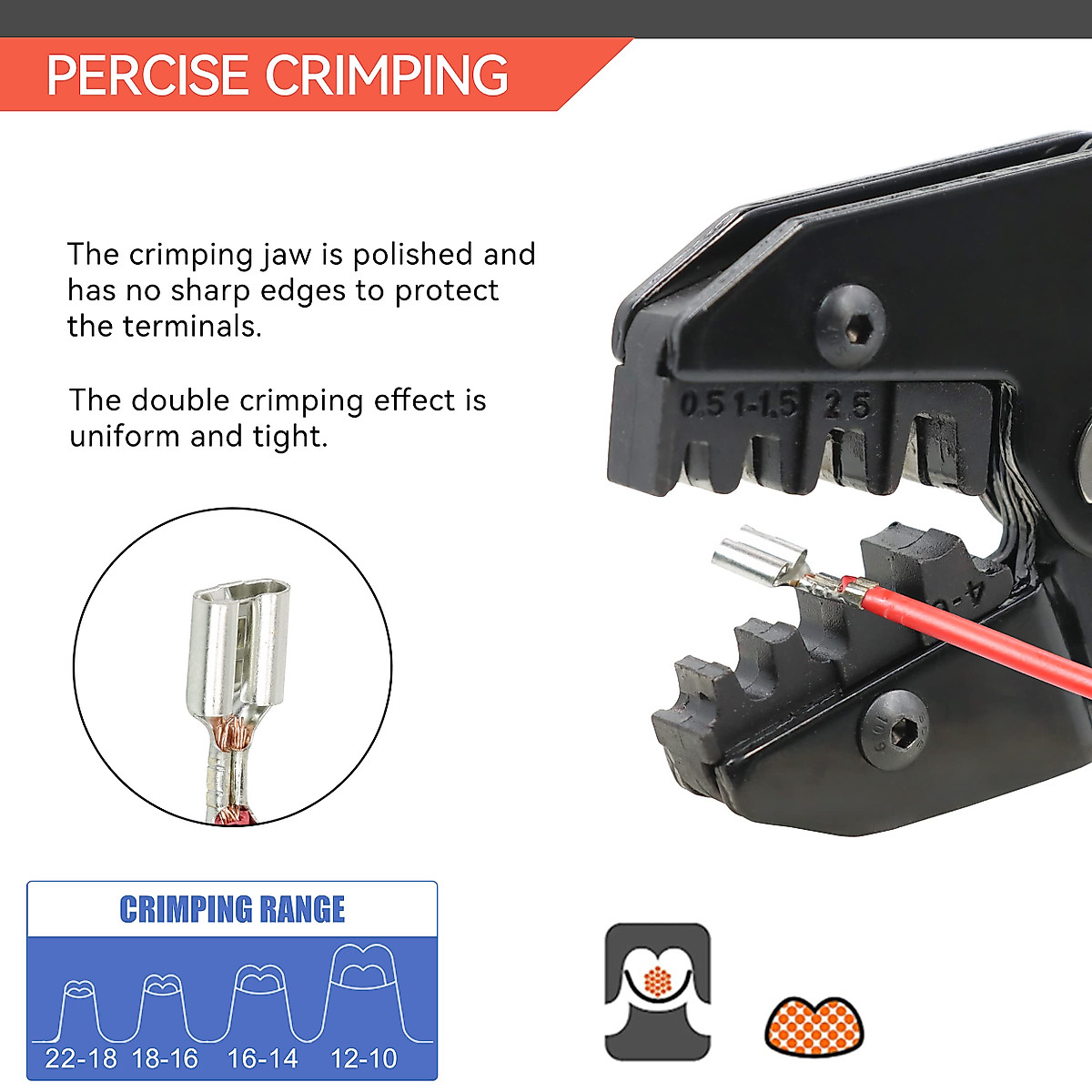 HKS Crimping Tool For Non-Insulated Open Barrel Terminals & Receptacles - Ratcheting Wire Crimpers - AWG 20-10 (0.5-6mm²) U-Shaped- Ratchet Terminal Crimper - Electrical Crimping Tool