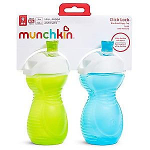 Munchkin® Click Lock™ Bite Proof Sippy Cup, 9 Ounce, 2 Pack, Blue/Green