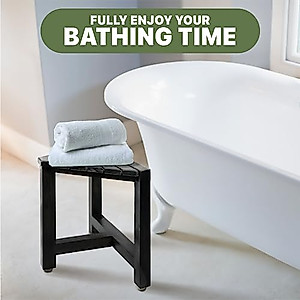 Shower Foot Rest 12 in - Shower Seat for Inside Shower - Shower Bench, Shower Stool for Shaving Legs, Corner Stool Suitable for Small Shower Spaces - Rustic Black