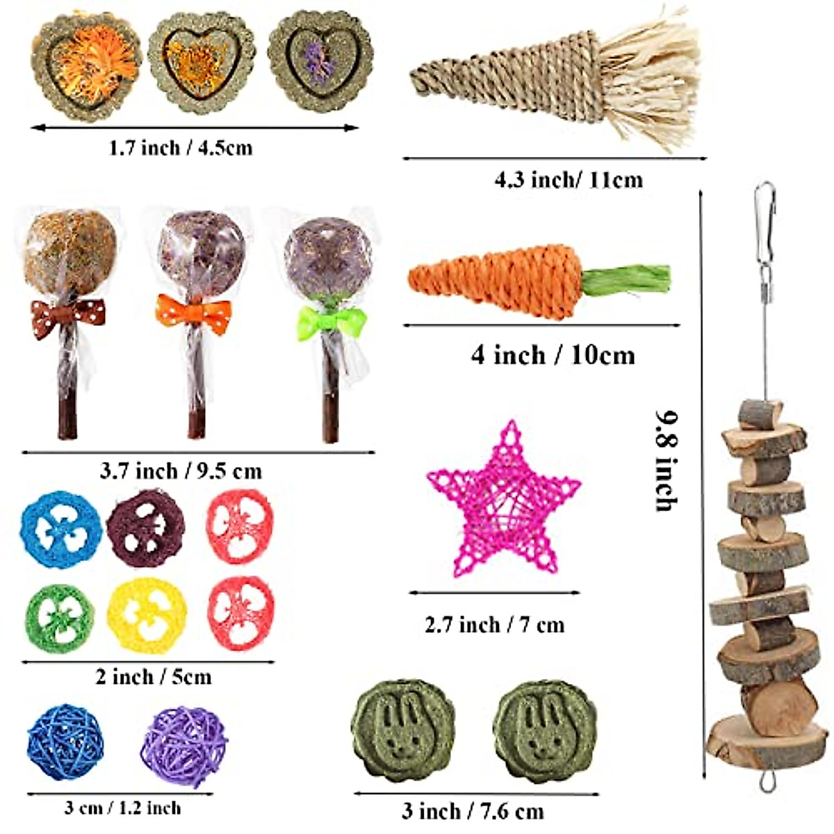 RUNANIA 20 Pcs Rabbit Chew Toys for Teeth, Natural Wood Sticks Timothy Chew Toys for Rabbit Bunny Guinea Pig Hamster Chinchilla