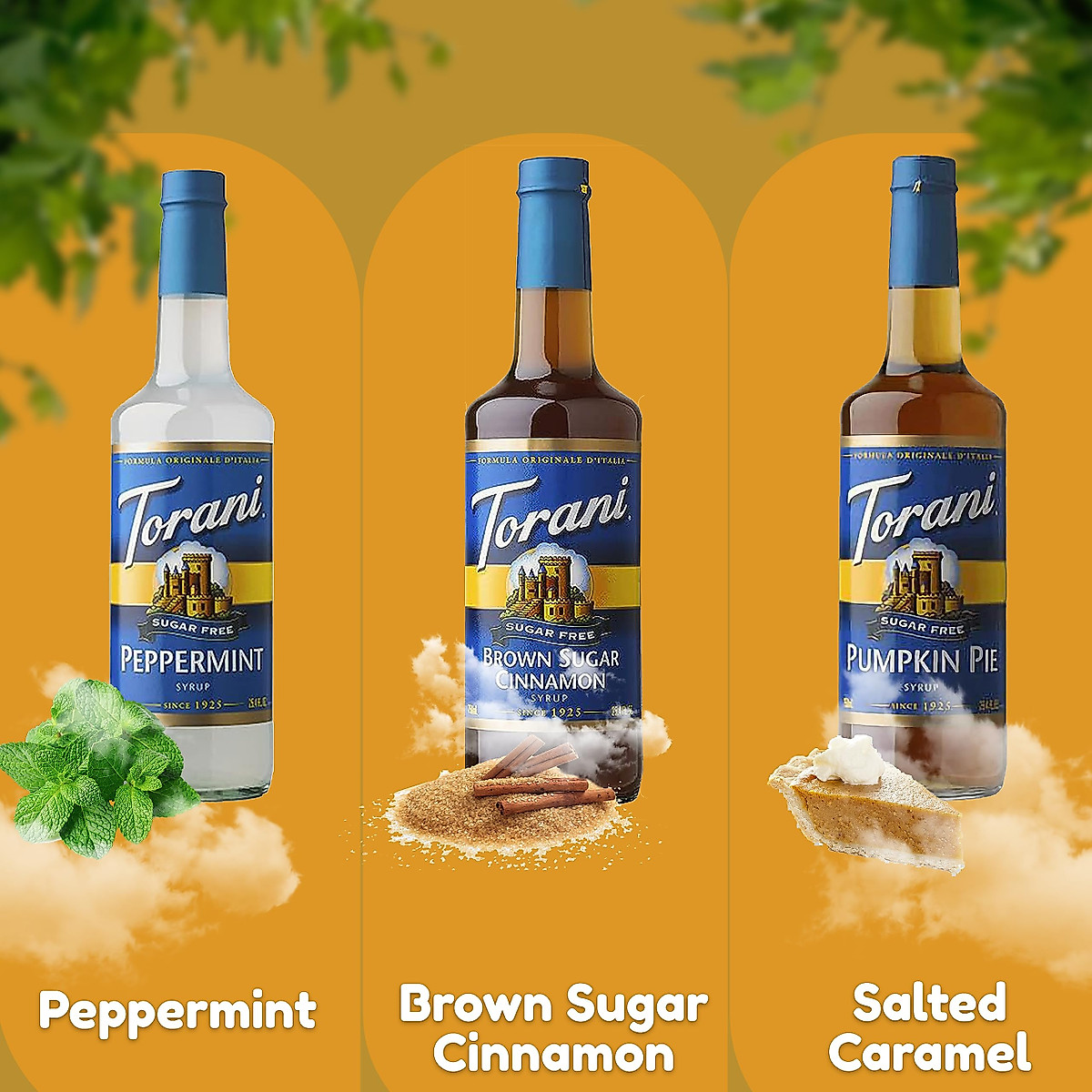 Torani Winter Syrup Flavors Sugar Free Brown Sugar Cinnamon Peppermint Pumpkin Pie Coffee Flavoring