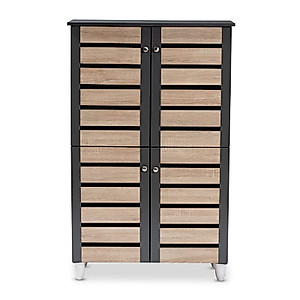 BOWERY HILL Mordern Two-Tone Oak Wood 4-Door Shoe Cabinet in Dark Gray