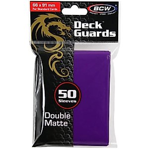 BCW Deck Guard - Double Matte Purple Card Sleeves | Acid-Free, Archival-Safe, No PVC | Anti-Glare Matte Finish | Fits Standard 2½" x 3½" Game Cards | Durable Deck Protector Sleeves | 50 Ct