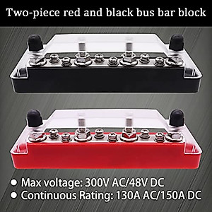 Seamaka (Red+Black) Power Distribution Terminal Block with Cover with 4 x 1/4”(M6) Post,6 x M4 Terminal Screws,Battery Bus Bar with Ring Terminals for Car Boat Marine O-038-10-C-N