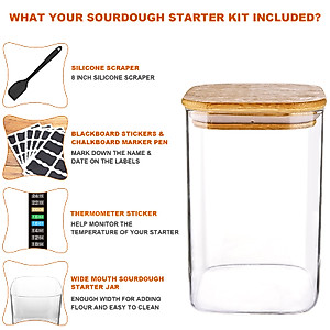 Uprony Sourdough Starter Jar Kit 38 Oz Wide Mouth Sourdough Container with Blackboard Stickers, Marker Pen, Silicone Scraper for Bread Baking Sour Dough Jar