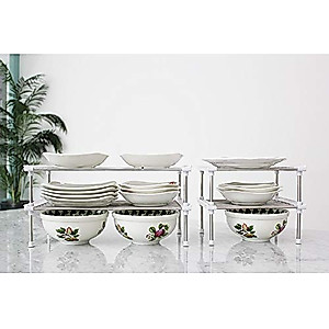 Kitchen Pantry, Countertop Organizer Storage Shelves, Raised Cabinet Shelf Racks - for Food, Dishes, Plates, Dishes, Bowls, Mugs, Glasses Non-skid Feet (2 Pieces, 16 x 8 x 3.5 inch (Medium))