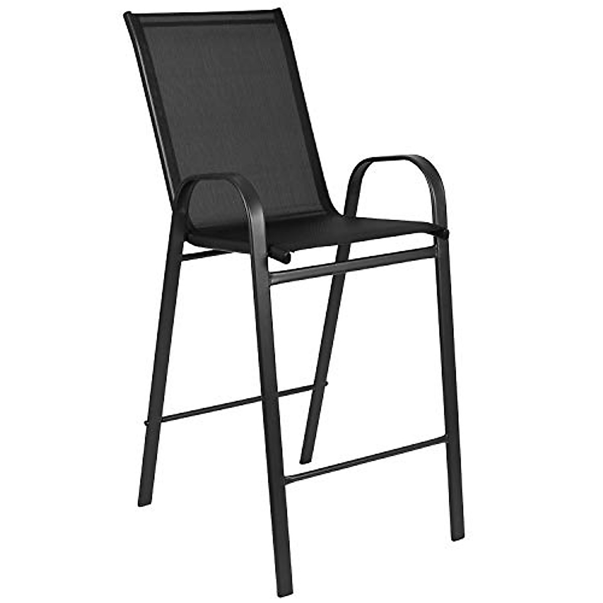 Flash Furniture 2 Pack Brazos Series Black Outdoor Barstool with Flex Comfort Material and Metal Frame