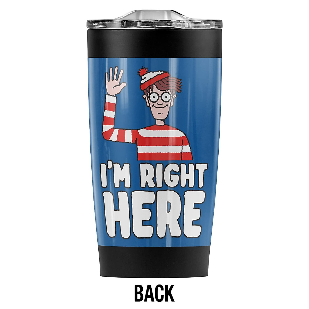 Logovision Where's Waldo Im Right Here Stainless Steel Tumbler 20 oz Coffee Travel Mug/Cup, Vacuum Insulated & Double Wall with Leakproof Sliding Lid | Great for Hot Drinks and Cold Beverages