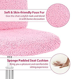 Giantex Faux Fur Office Chair, Armless Home Desk Chair, Height Adjustable Swivel Cute Chair, Middle Back Chair w/Chrome Base, Modern Fuzzy Vanity Chair, Rolling Task Chair for Study Bedroom (Pink)