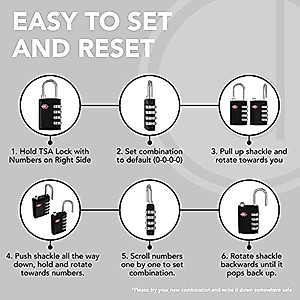 TSA Luggage Locks (2 Pack) - 4 Digit Combination Steel Padlocks - Approved Travel Lock for Suitcases & Baggage - TSA Lock - Black