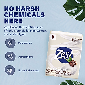 Zest Bar Soap - 8 Bars - Enriched With Cocoa Butter And Shea for Ultra Moisturizing Cleansing - Leaves Your Body Feeling Silky Smooth And Deeply Moisturized
