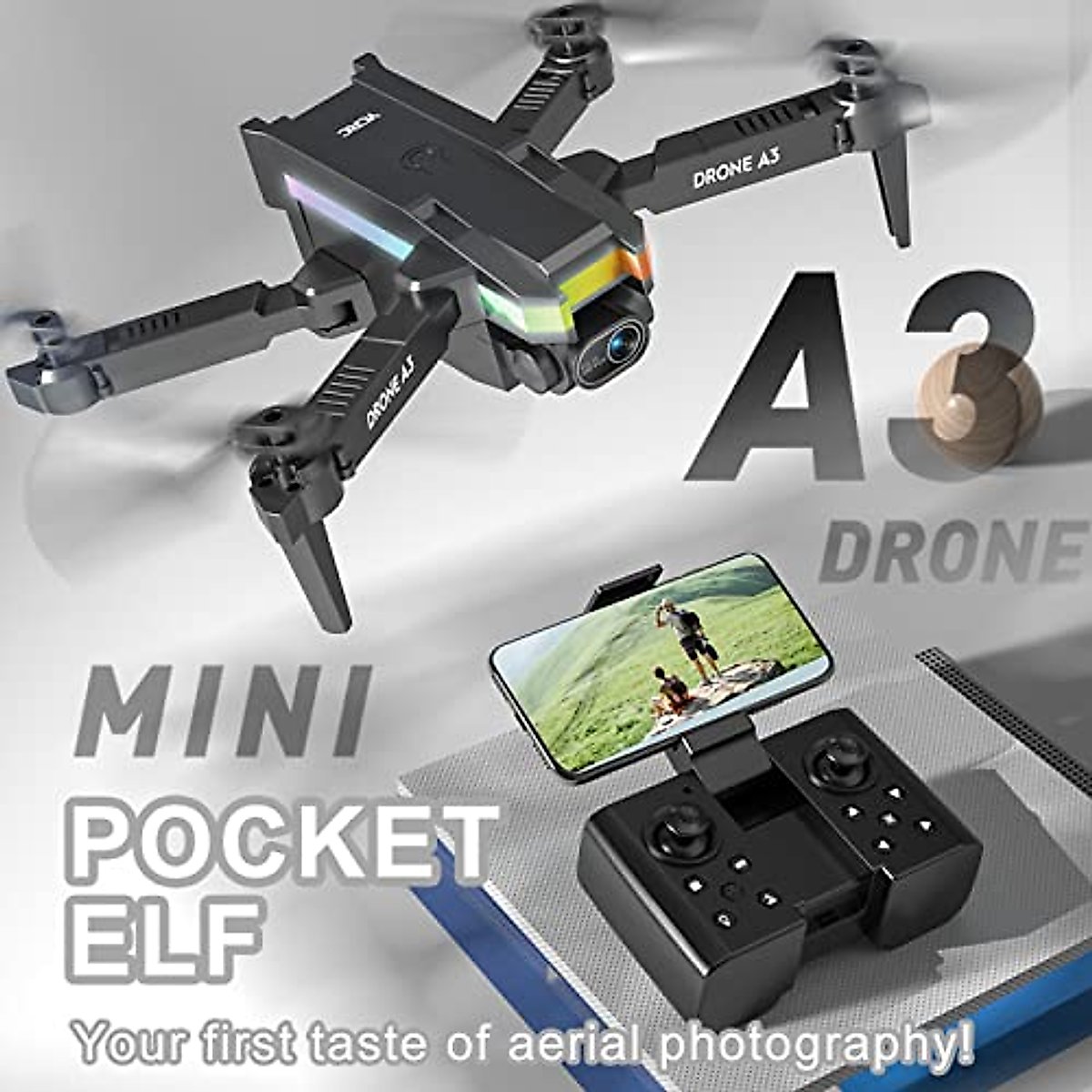 A3 Drone with Dual 4K HD Camera, WIFI FPV Real-Time Transmission, Auto Return, Follow Me, Headless Mode, 3D Flips, Remote Controller Video Extended with Backpack & Accessories Kit