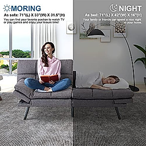 Maxspeed Futon Sofa Bed Memory Foam Couch Convertible Modern Loveseat Sleeper Sofa with Adjustable Armrests and Metal Legs,Multifunctional Futon Sofa Bed for Living Room,Office, Small Spaces(Grey)