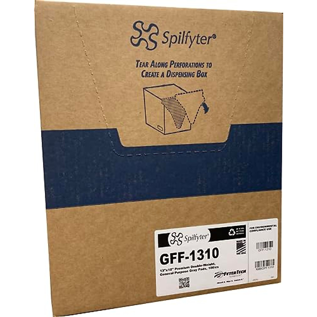 Evolution Sorbent Products XMBGPF1310 Spilfyter Polypropylene Extra Heavy Absorbent Pad, 12 Gal Capacity, 13" Length, 10" Width, Gray, Pack of 100