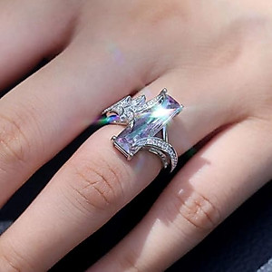 The Black Pearl, LLC Created Rectangular Rainbow Fire Mystic Topaz Ring with Silver Plated Band (8)