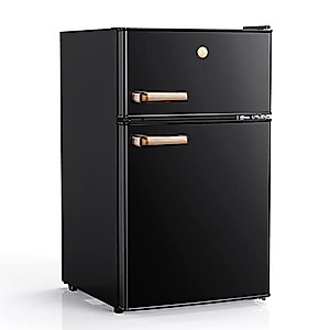 JOY Kitchen JR31TBKE10 2-Door Mini Fridge with Freezer Adjustable Thermostat, Low Noise, Energy-Efficient, Compact Refrigerator for Dorm, Office, Bedroom, 3.1 Cu Ft, Black