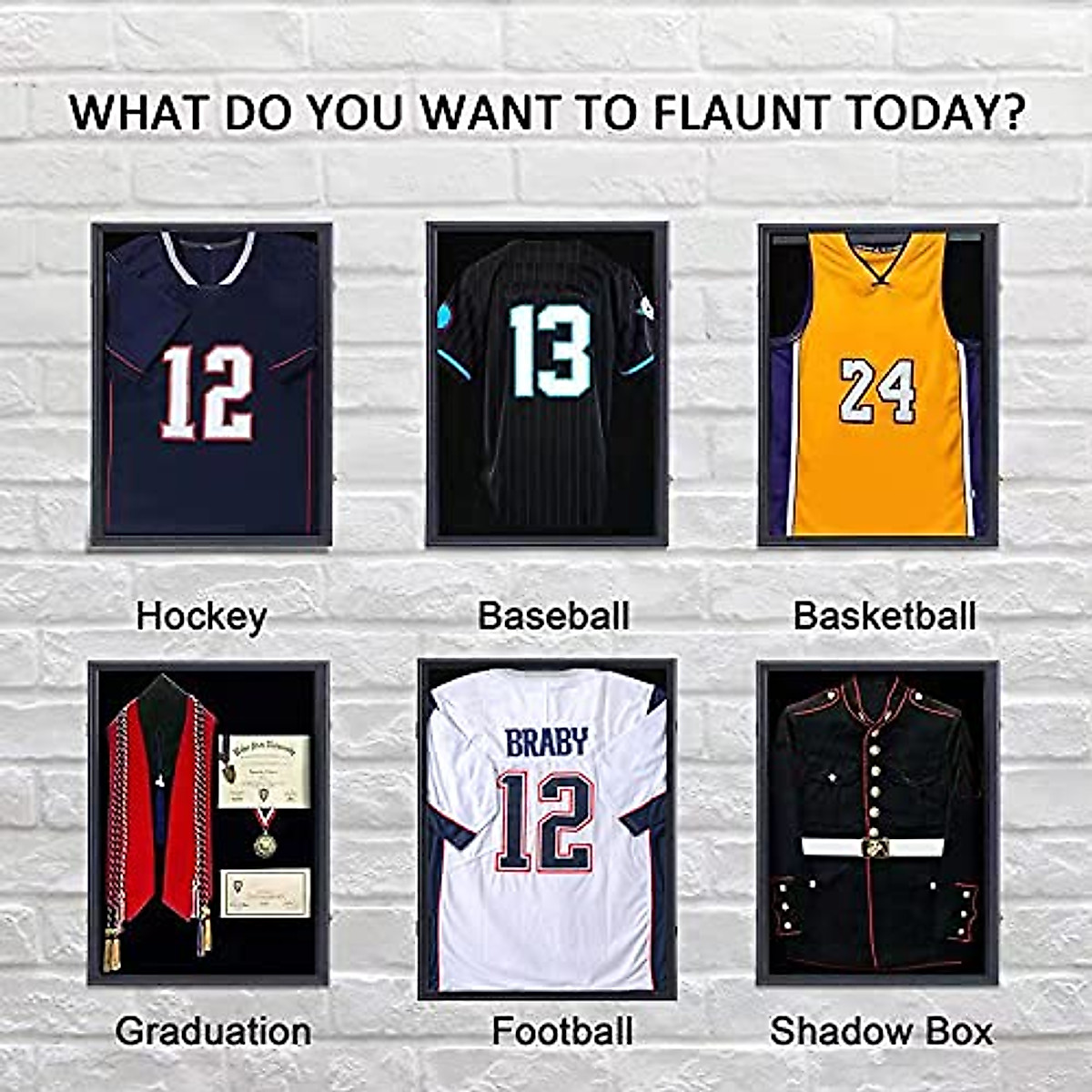 KCRasan Jersey Display Frame Case - Large Lockable Frames Shadow Box with UV Protection for Baseball Basketball Football Soccer Hockey Sport Shirt Matte Black Finish