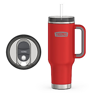 THERMOS Stainless Steel Cup Holder Mug - 40 Ounce, Crimson - Insulated Tumbler with Lid and Straw, Plus Leak-Resistant Slide Lock