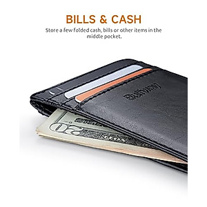 Buffway Mens Slim Wallet, Minimalist Thin Front Pocket Leather Credit Card Holder with RFID Blocking for Work Travel - Seattle Black