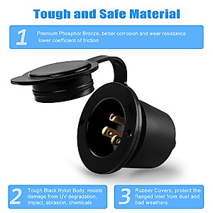 WAWETA 15 Amp Flanged Inlet 125V, Shore Power Inlet with Waterproof Cover, NEMA 5-15 AC Port Plug 2 Pole 3-Wire Generator Male Receptacle for Marine Boat RV Shed Electrical Extension