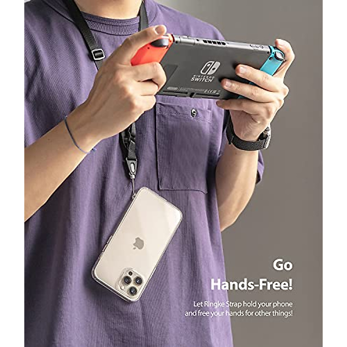 Ringke Lanyard Design Strap Shoulder Neck Hand Wrist Designed for Cell Phone Cases, Keys, Cameras & ID QuikCatch Lanyard Adjustable String - Black