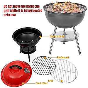 SRHMYWBW Portable Charcoal Grill 14-inch (Cover Furnace Body) BBQ Grill Barbecue Grills with Your Family and Friends Camping Barbecue Picnics Patio and Backyard Cooking Black