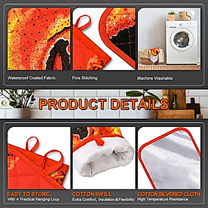 4 Pcs Lobster Claw Oven Mitts and Pot Holders Quilted Cotton Lining Design Heat Resistant Oven Gloves Set with Poth Holder Microwave Gloves Safe for Baking Cooking Barbecue