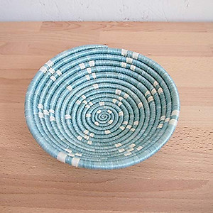 Small African Basket- Munini/Rwanda Basket/Woven Bowl/Sisal & Sweetgrass Basket/Blue, White
