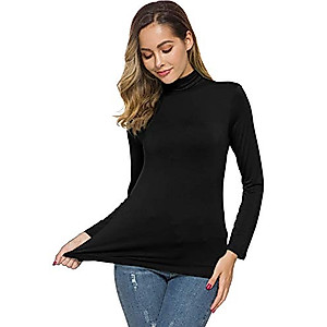 POPZONE Womens Soft Long Sleeve Slim Basic Turtleneck Lightweight Pullover Tops Black Medium