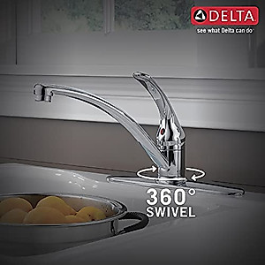 Delta Faucet Foundations Kitchen Faucet with Side Sprayer, Chrome Kitchen Sink Faucet, Single Handle Kitchen Faucet, Chrome B4410LF