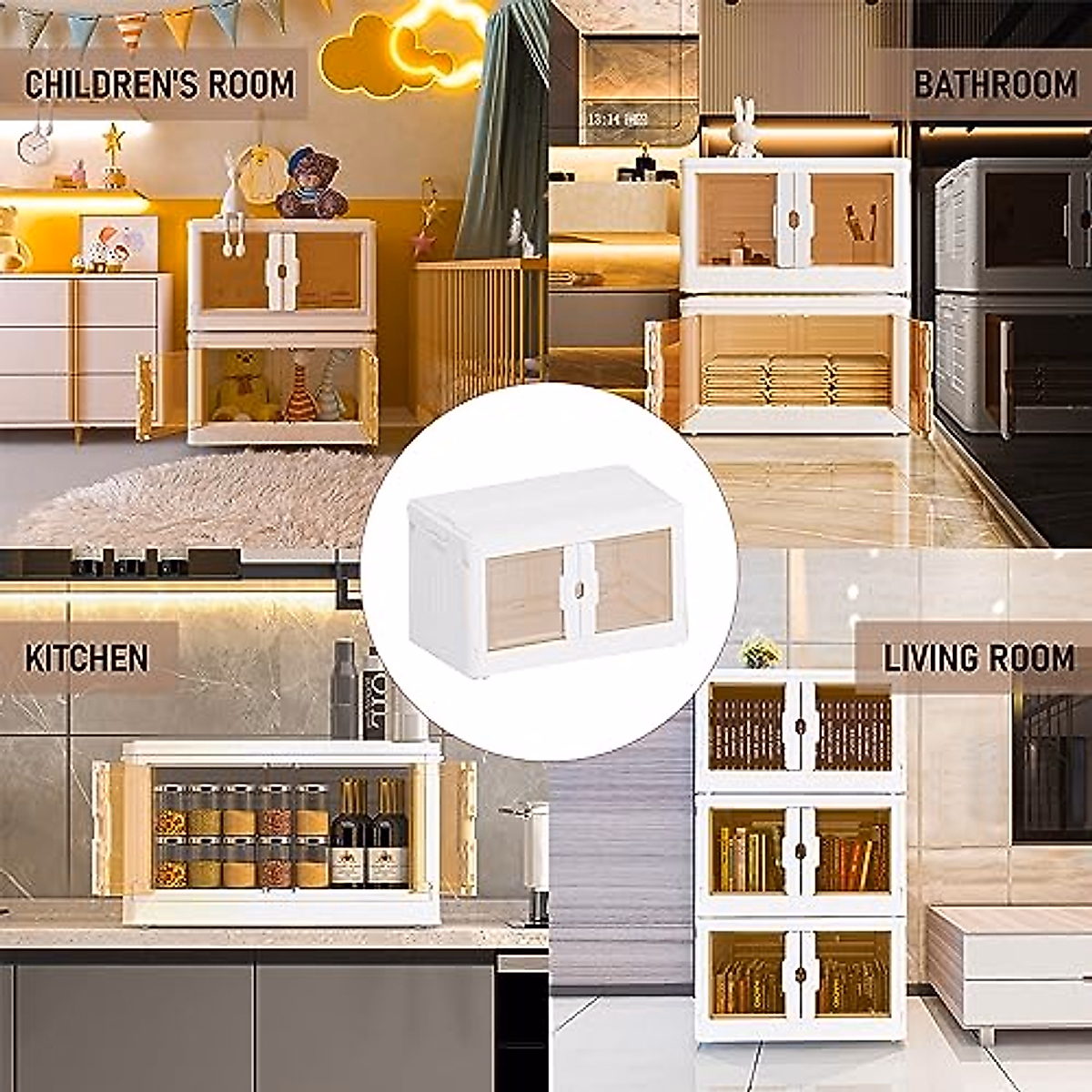 Hourleey 3 Pack Plastic Storage Bins with Lids, 19Gal Collapsible Closet Organizer Storage Boxes, Drawer Kitchen Cubes, Stackable Storage Bins, Foldable Blanket Storage with Door