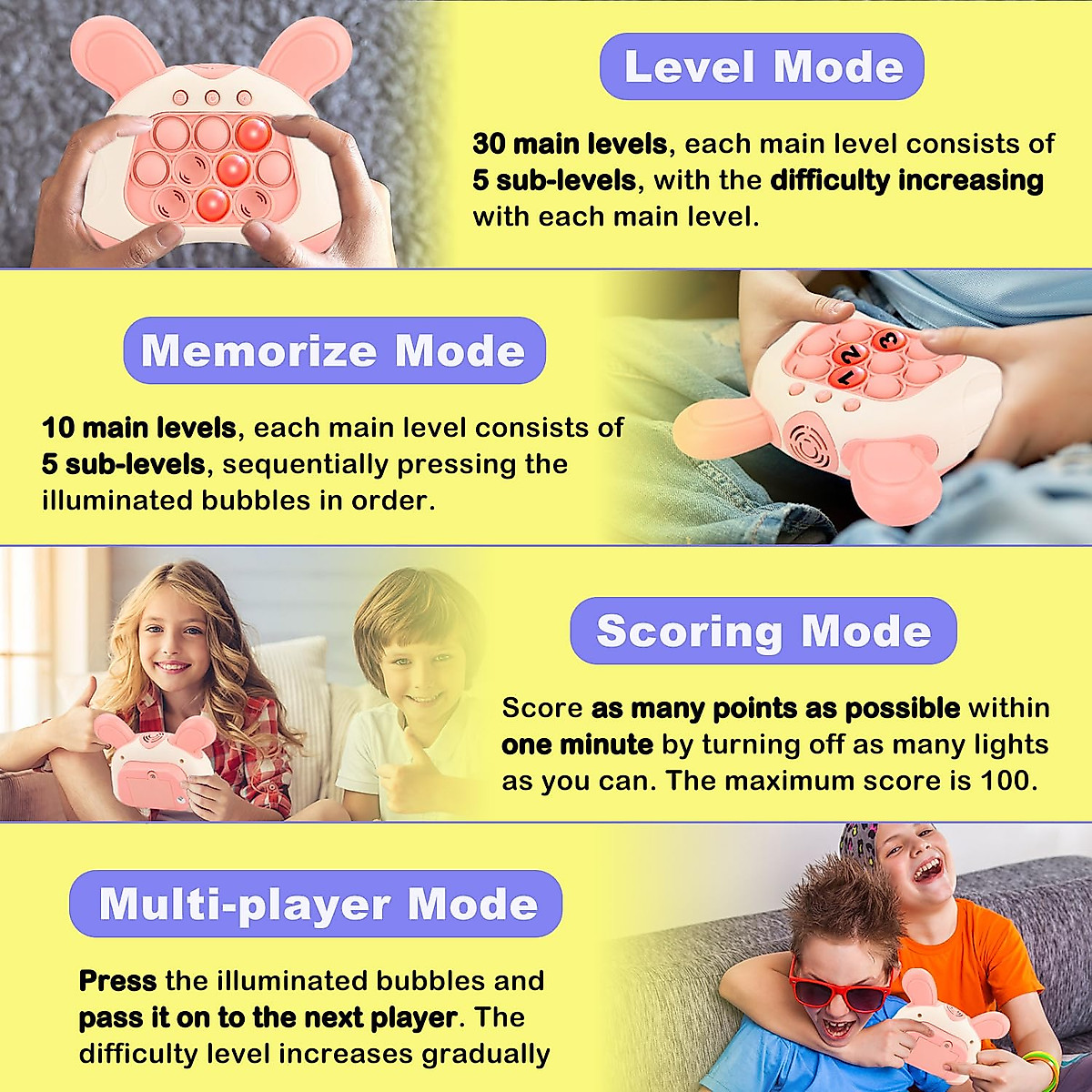 Hdcaravan Upgraded Handheld Quick Push Game for Kids 6-12, Sensory Fidget Toys for Kids 8-12, Party Favors Puzzle Pop Bubbles Birthday Gifts for 6 7 8 9 Year Old Boys Girls Teens Adults (Bunny-Pink)