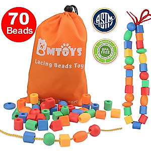 BMTOYS Lacing Beads for Kids - 70pcs Threading Beads Occupational Therapy Toys for Kids Fine Motor Skills Developmental Activity OT Toys
