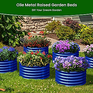 OLLE Metal Raised Garden Bed, 17" Tall Twin Round Raised Garden Bed, Garden Boxes Outdoor Raised Bed Kit, Galvanized Planter Boxes Garden Planters for Outdoor Plants, Cobalt Blue 24" X 17"