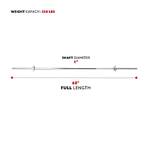 Sunny Health & Fitness 60 Inch Threaded Chrome Barbell Bar, 1 Inch Barbell Diameter with Ring Collars - STBB-60
