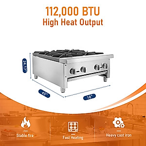 HOCCOT 4 Burners Gas Stove, Propane and Natural Gas Commercial Hot Plate, 24" Stainless Steel Wok Countertop Commercial Range, Outdoor Cooker, Restaurant Equipment Gas Stove Burner