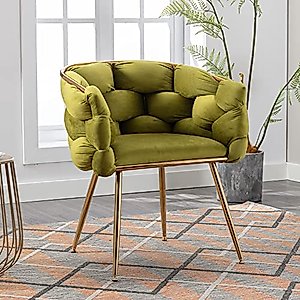 Kakotito Luxury Handmade Accent Chair with Gold Legs, Modern Velvet Armchair for Living Room and Bedroom, Silla de Acento (Green)