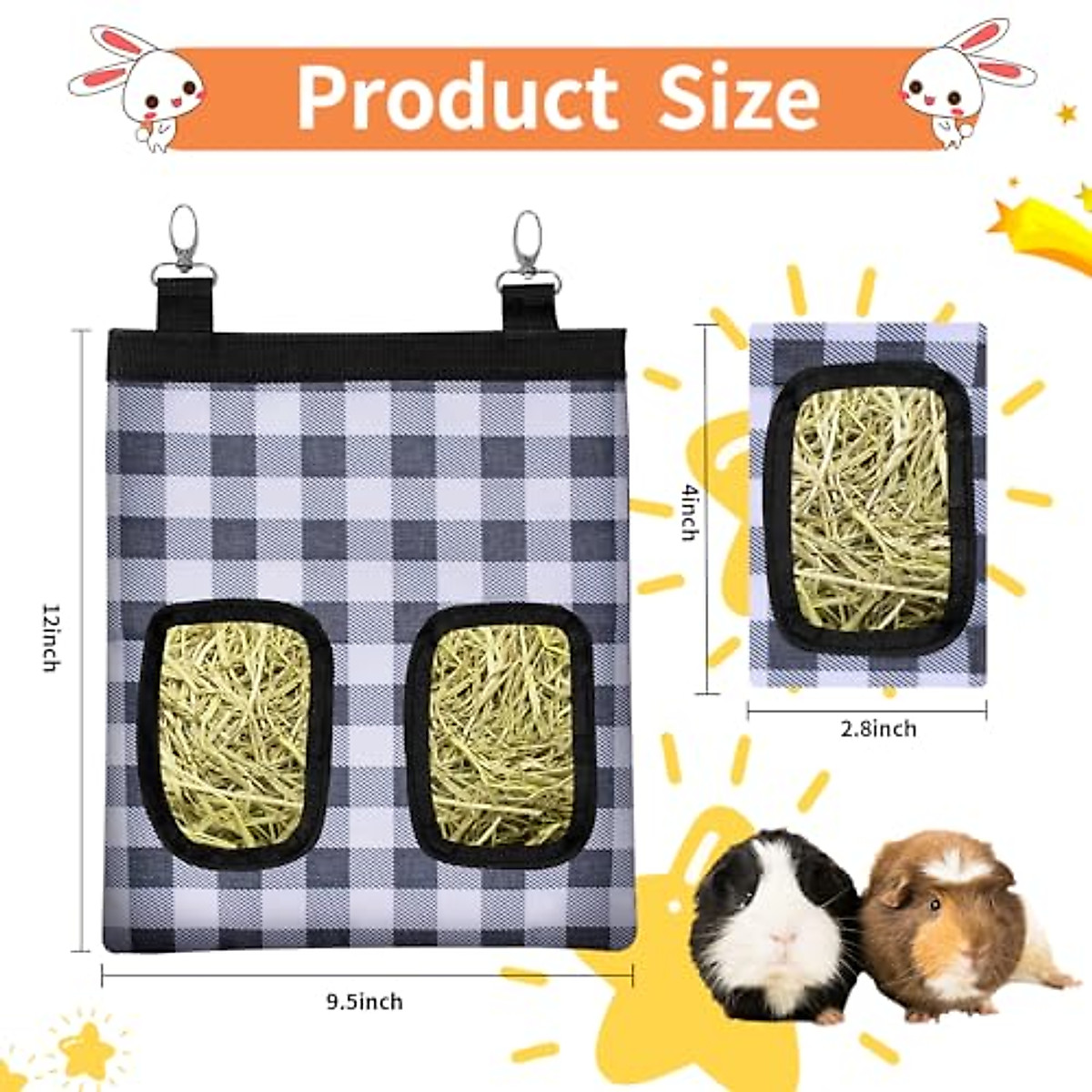 Xylitic Rabbit Hay Feeder Bag, 2 Holes Guinea Pig Hay Feeder, 600D Oxford Cloth Fabric Hay Bag for Rabbits, Hanging Bunny Hay Feeders, Large Capacity Rabbit Hay Bag for Guinea Pigs Chinchillas