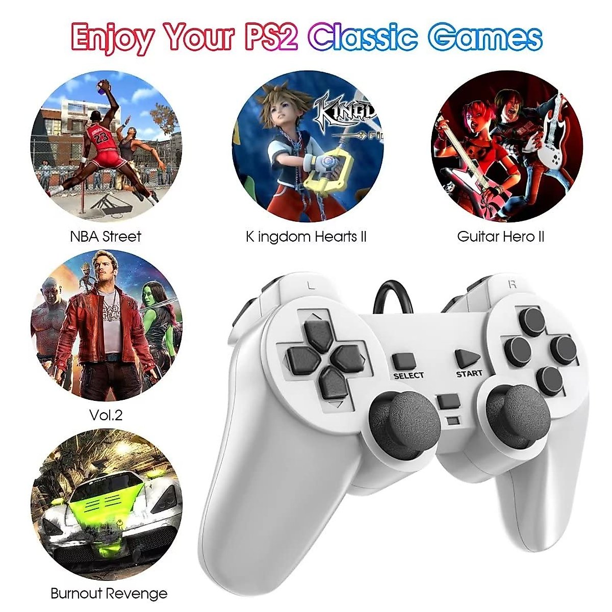 FIOTOK Wired Controller Compatible with PS2 Console with Upgraded Joystick/Double Shock/with 2.2M Cable PS2 Remote Gamepad | Enhanced (Grey)