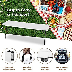 FDW 8FT Folding Table Camping Table Plastic Foldable Table Picnic Table for Outdoor Office Parties Camping