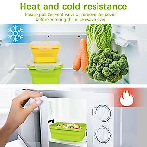 NATUREKIT 4 Collapsible Silicone Food Storage Containers,Kitchen Stackable Leftover Bento Lunch Meal Box with Plastic Airtight Lids, Leak-proof Camping Food Storage，Microwave Dishwasher Freezer Safe